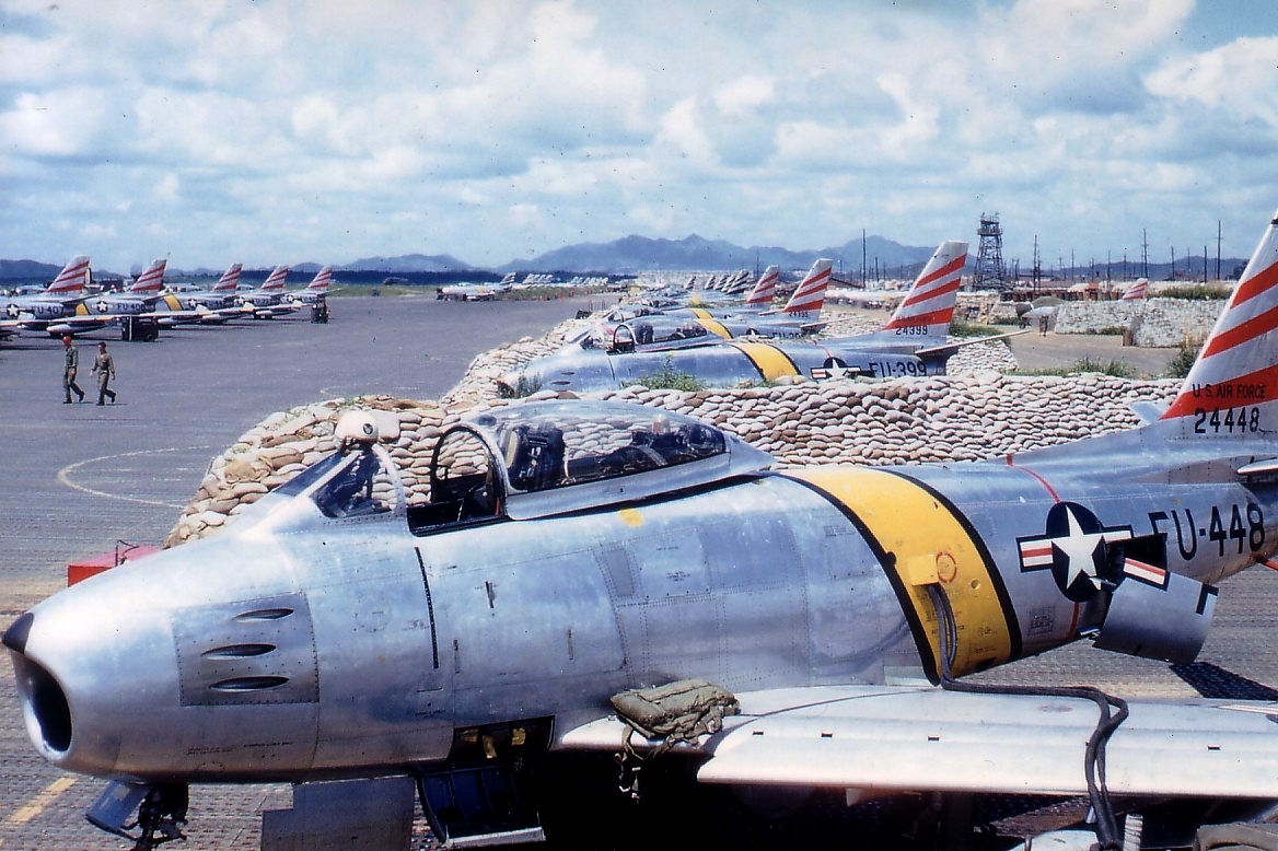 North American Aviation F-86F-30-NA Sabre 52-4448 in revetment, Kimpo ...